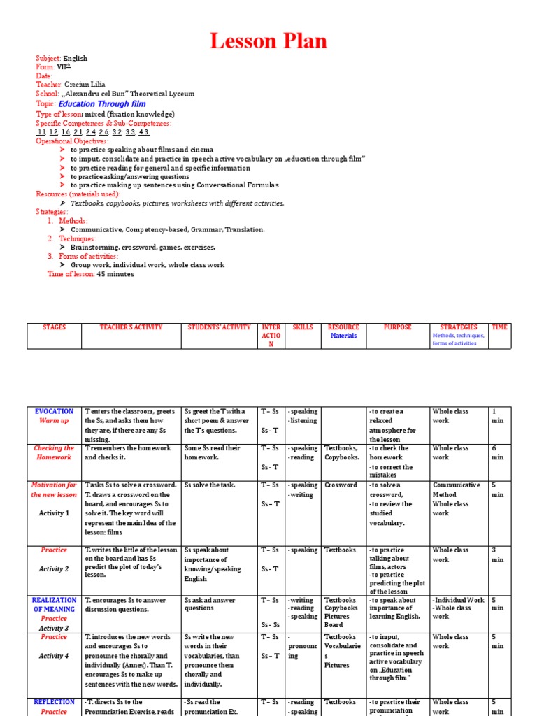 Lesson Plan: Education Through Film | PDF | Lesson Plan | Vocabulary
