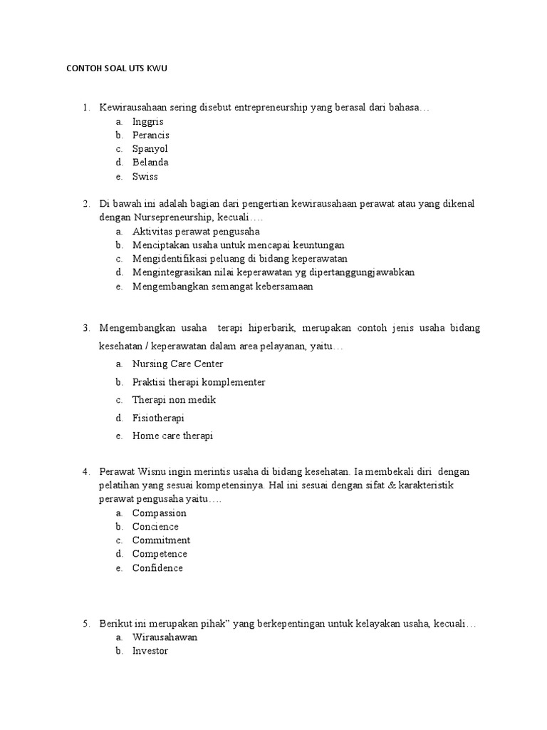 Contoh Soal Uts Kwu | PDF