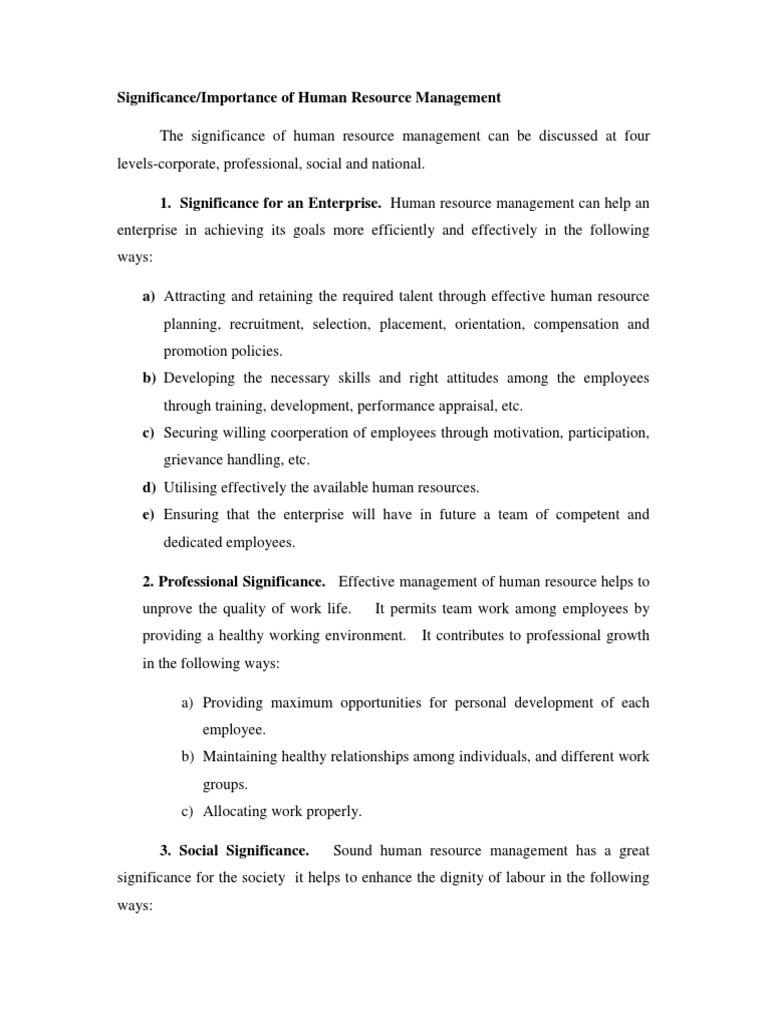 The Four Levels of Significance of Human Resource Management: Corporate ...