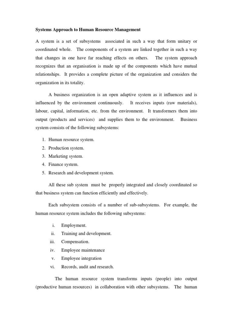 Systems Approach To Human Resource Management | PDF | Human Resources ...