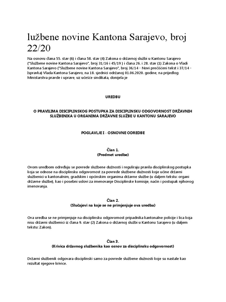 Uredba o Pravilima Disciplinskog Postupka | PDF