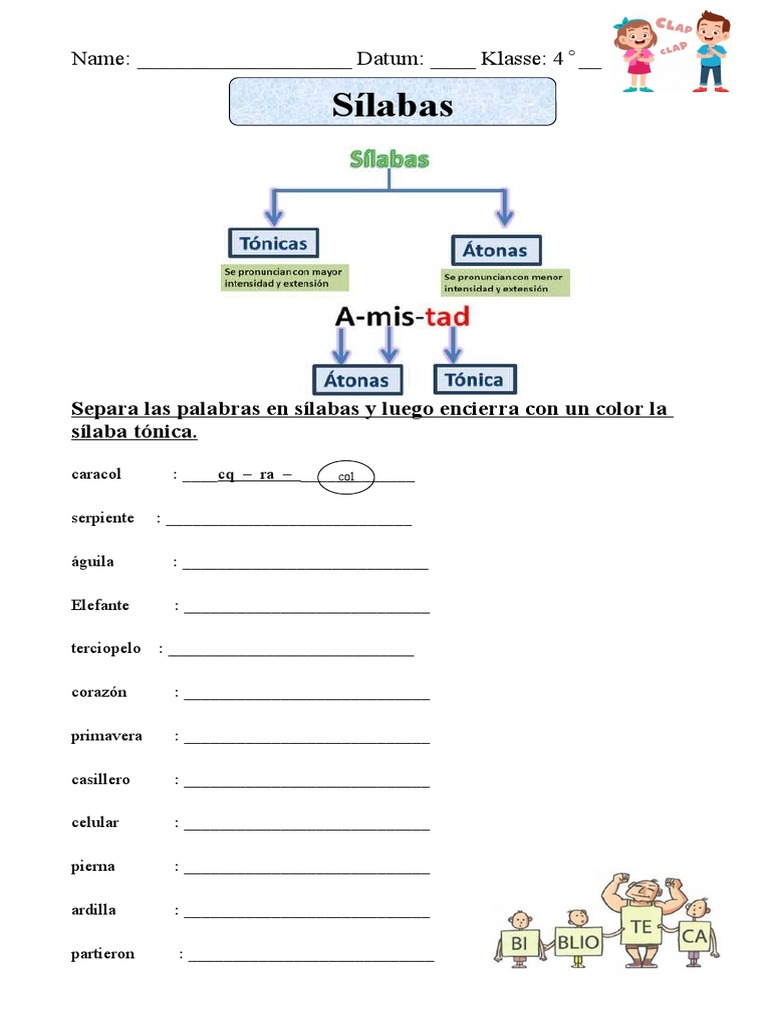 Dividiendo palabras en sílabas y marcando la sílaba tónica | PDF