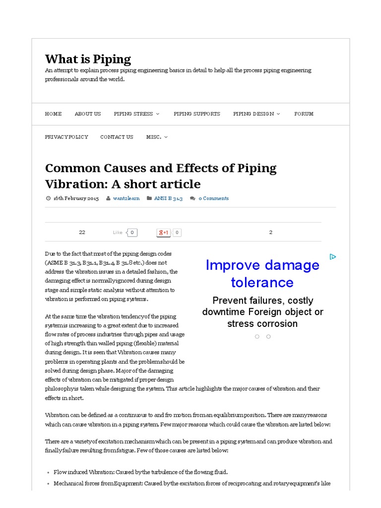 Common Causes and Effects of Piping Vibration - A Short Article - What ...