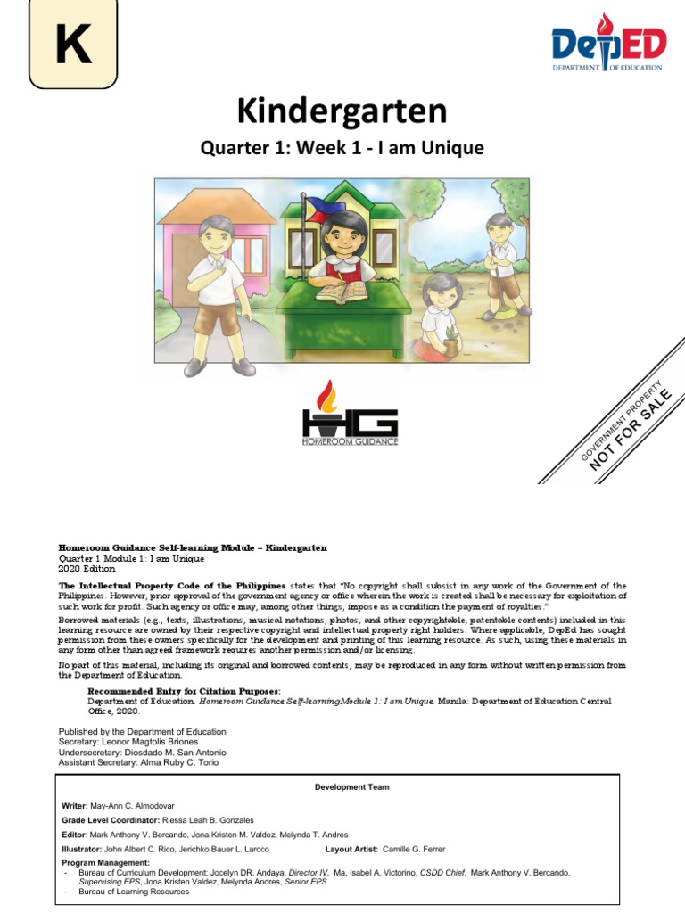 Kindergarten: Quarter 1: Week 1 - I Am Unique | PDF | Copyright ...