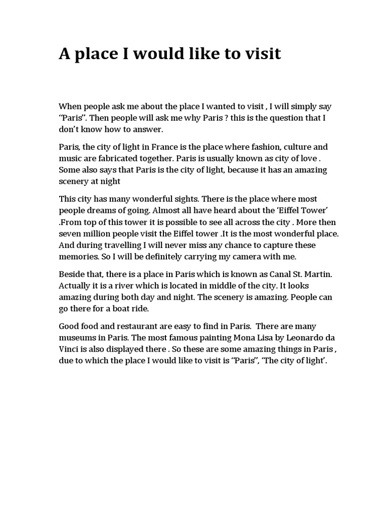 A Place I Would Like To Visit | PDF