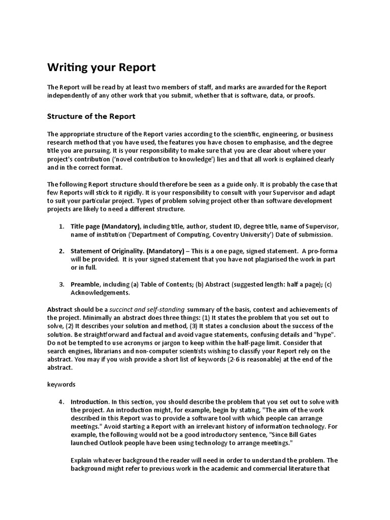 Providing Guidance on the Structure and Content of an Academic Research ...