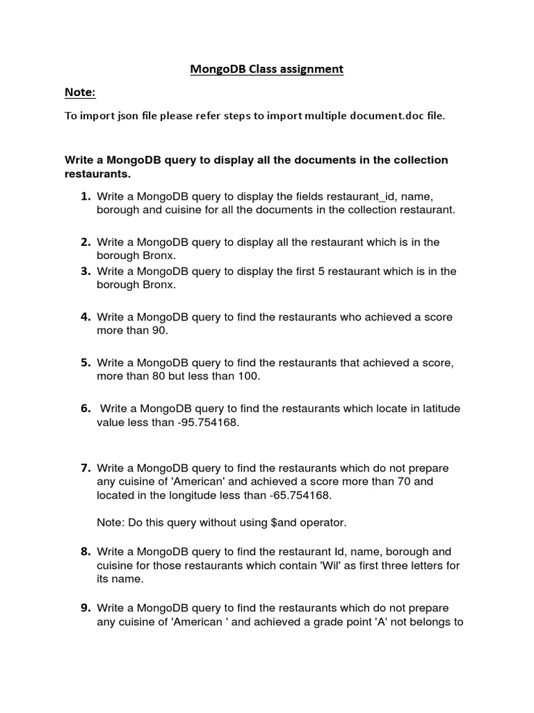 MongoDB Class Assignment | PDF | Mongo Db | Information Retrieval