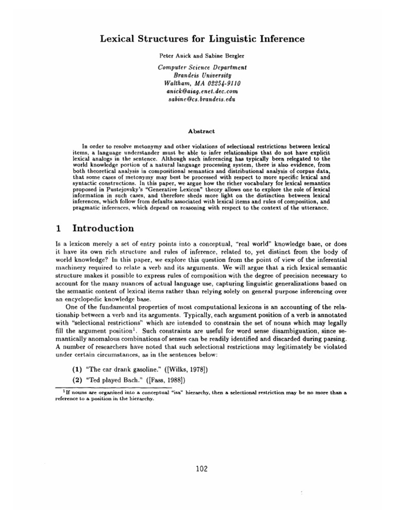 Logical Structures in The Lexicon PDF | PDF | Lexical Semantics | Lexicon