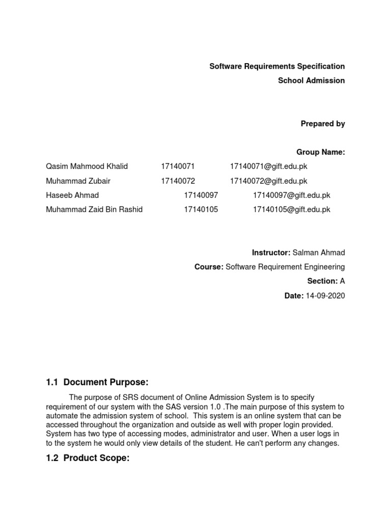 School Admission Documentation | PDF | System | Specification ...