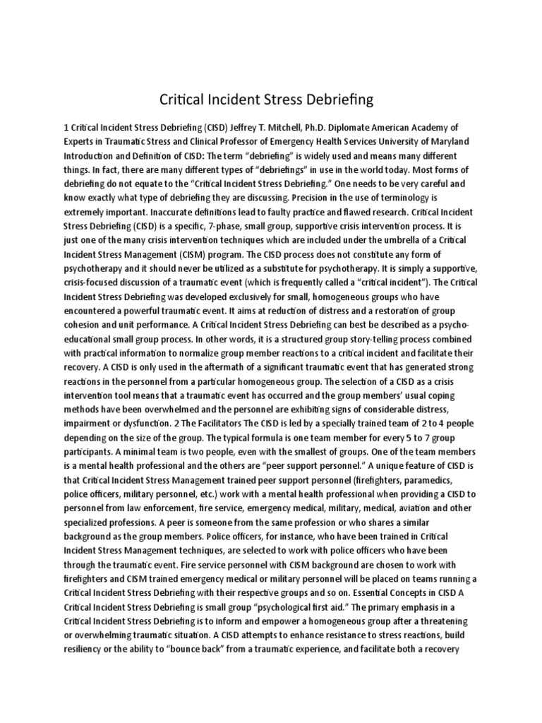 Understanding Critical Incident Stress Debriefing | PDF | Psychological ...