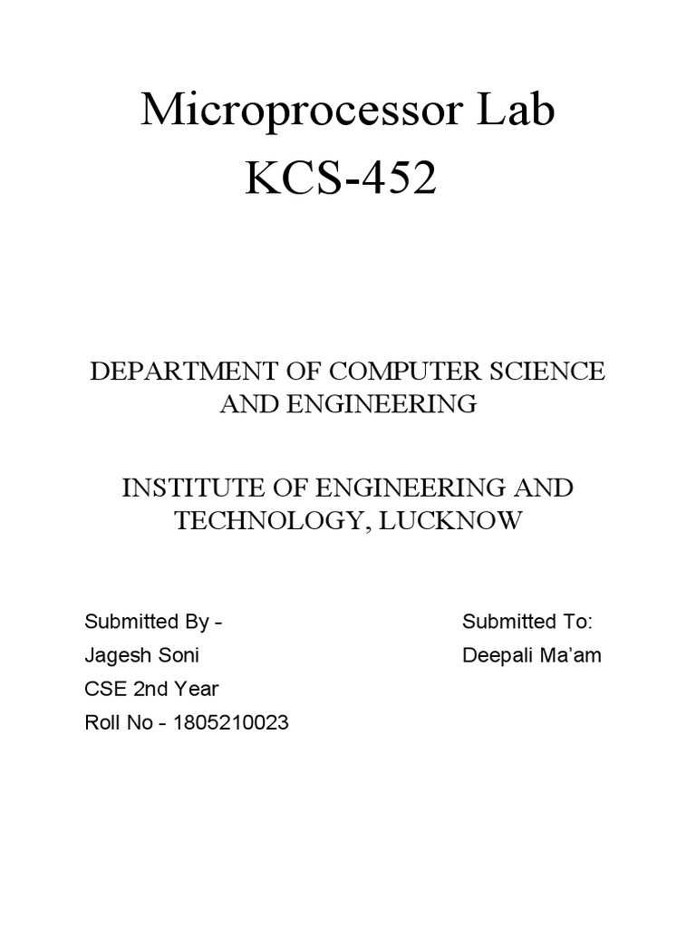 Microprocessor Lab KCS-452 | PDF | Assembly Language | Classes Of Computers