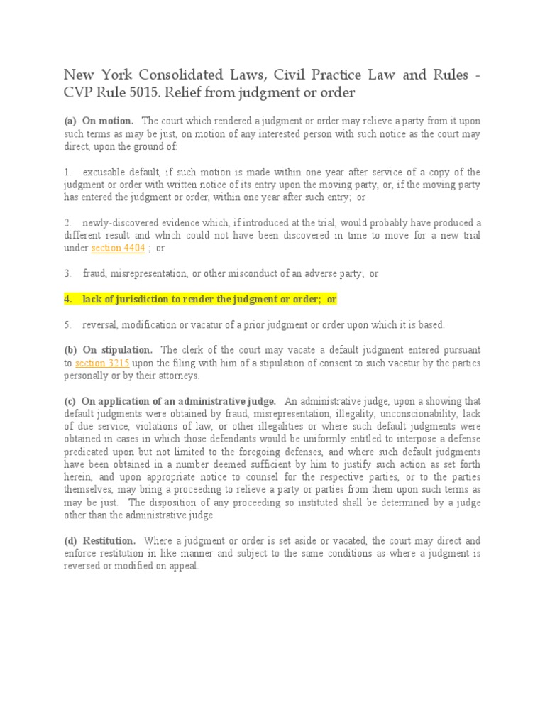 Relief from Default Judgment in NY Law | PDF | Default Judgment ...