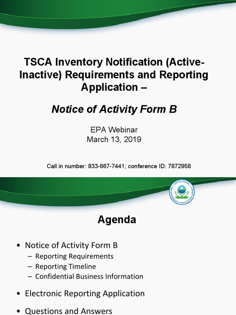 TSCA Inventory Notification (Active-Inactive) Requirements and ...