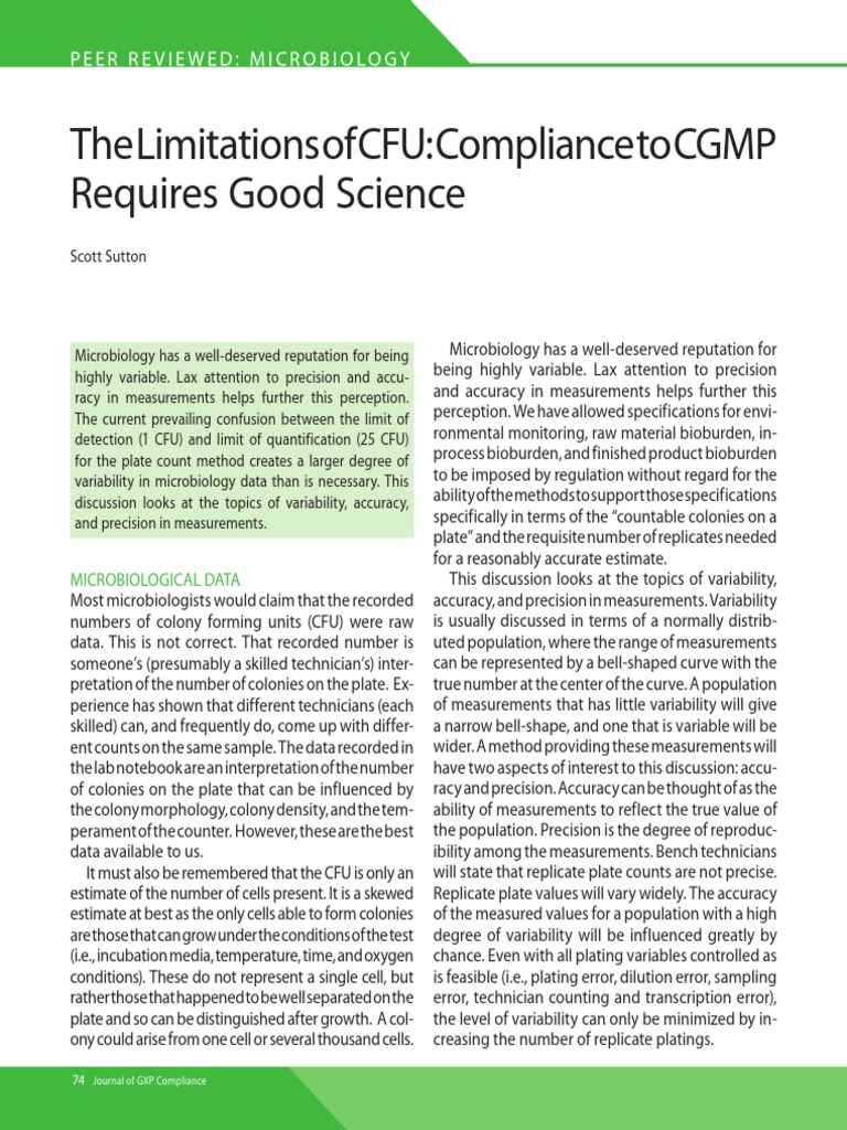 The Limitations of CFU: Compliance To CGMP Requires Good Science | PDF ...