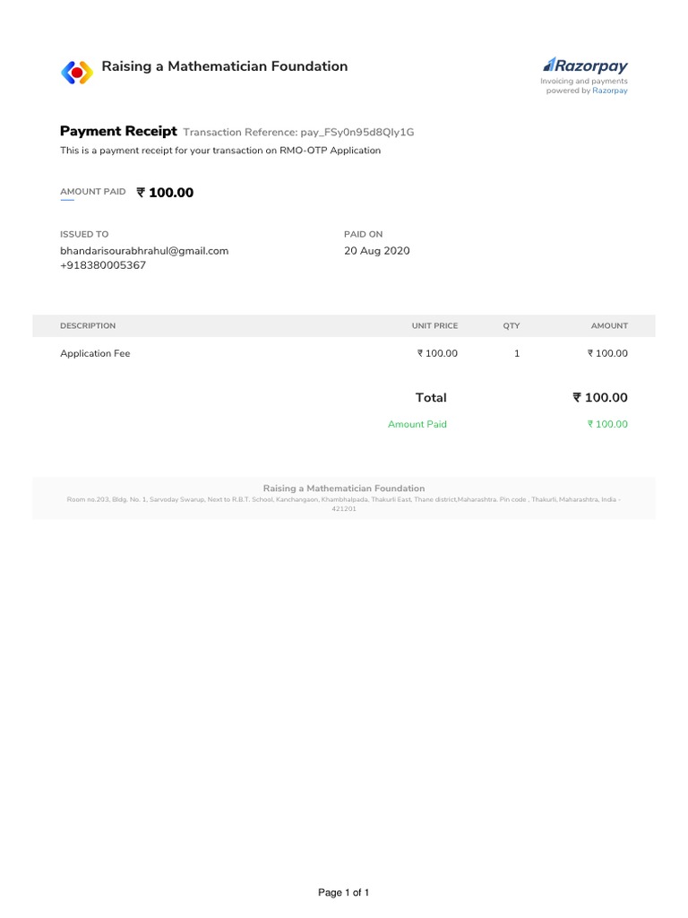Receipt Pay - FSy0n95d8QIy1G From RAISING A MATHEMATICIAN FOUNDATION ...