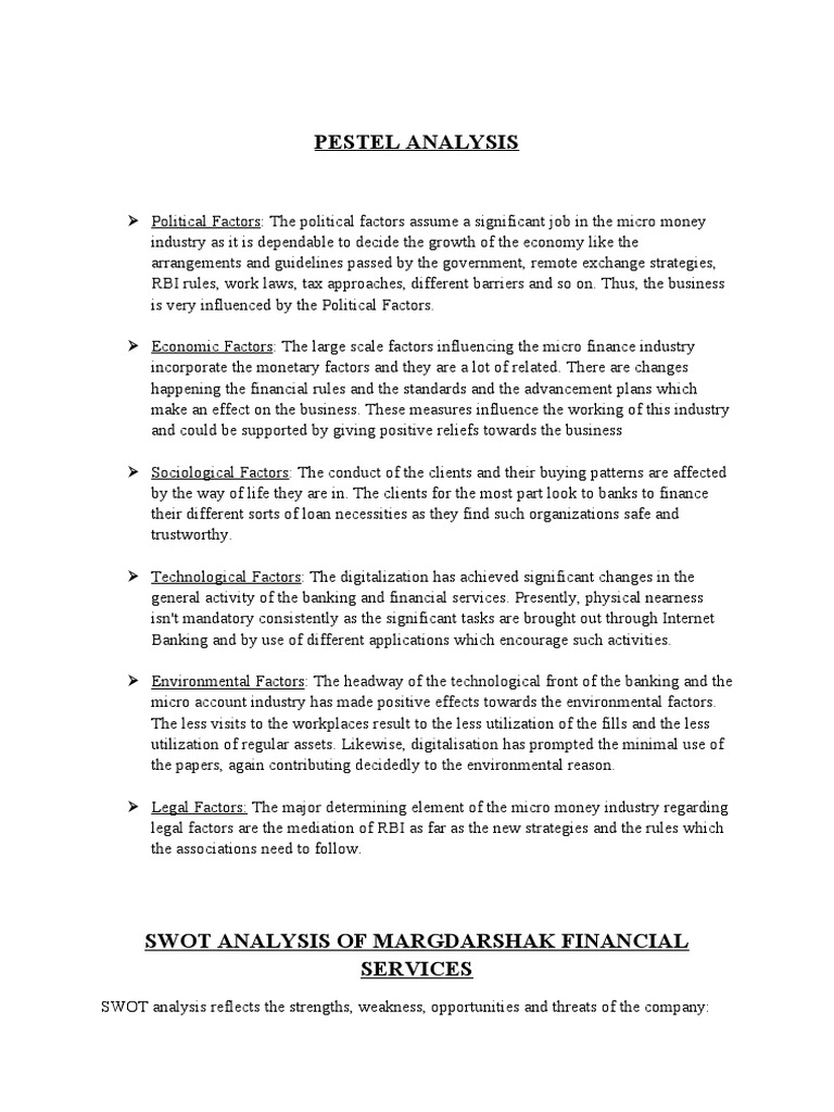 PESTEL ANALYSIS and SWOT | PDF | Microfinance | Money