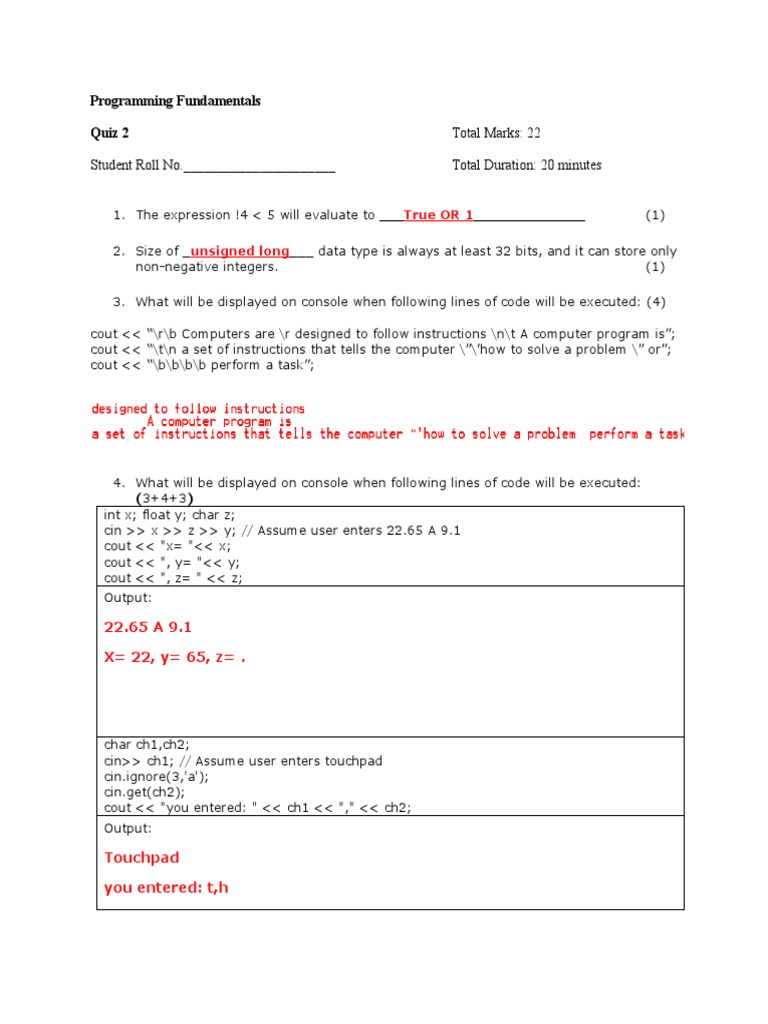 PF Quiz 2 Solution | PDF | Teaching Methods & Materials | Computers