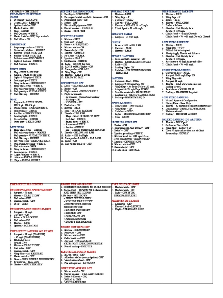 Cessna 150 Checklist | PDF | Flap (Aeronautics) | Carburetor