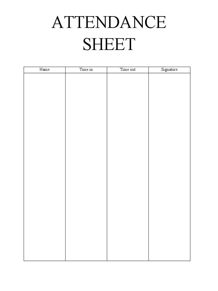 Attendance Sheet: Name Time in Time Out Signature | PDF | Booting ...