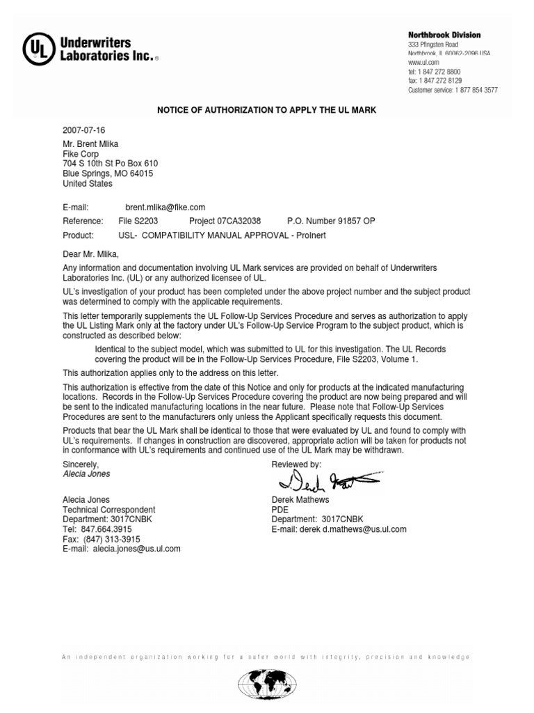 Notice of Authorization To Apply The Ul Mark: Alecia Jones | PDF