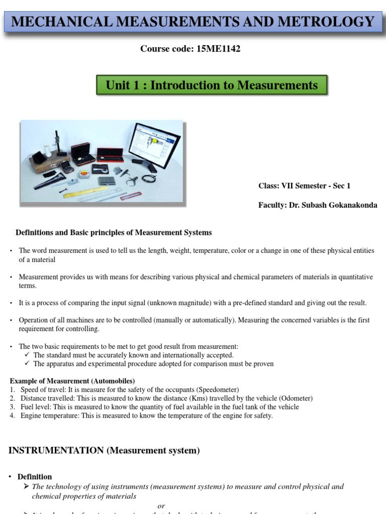 Mechanical Measurements and Metrology: Unit 1: Introduction To Measurements | PDF ...
