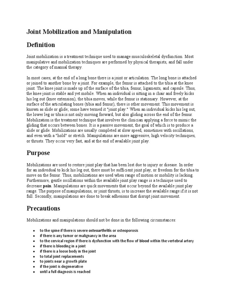 Joint Mobilization and Manipulation | PDF | Musculoskeletal Disorders ...