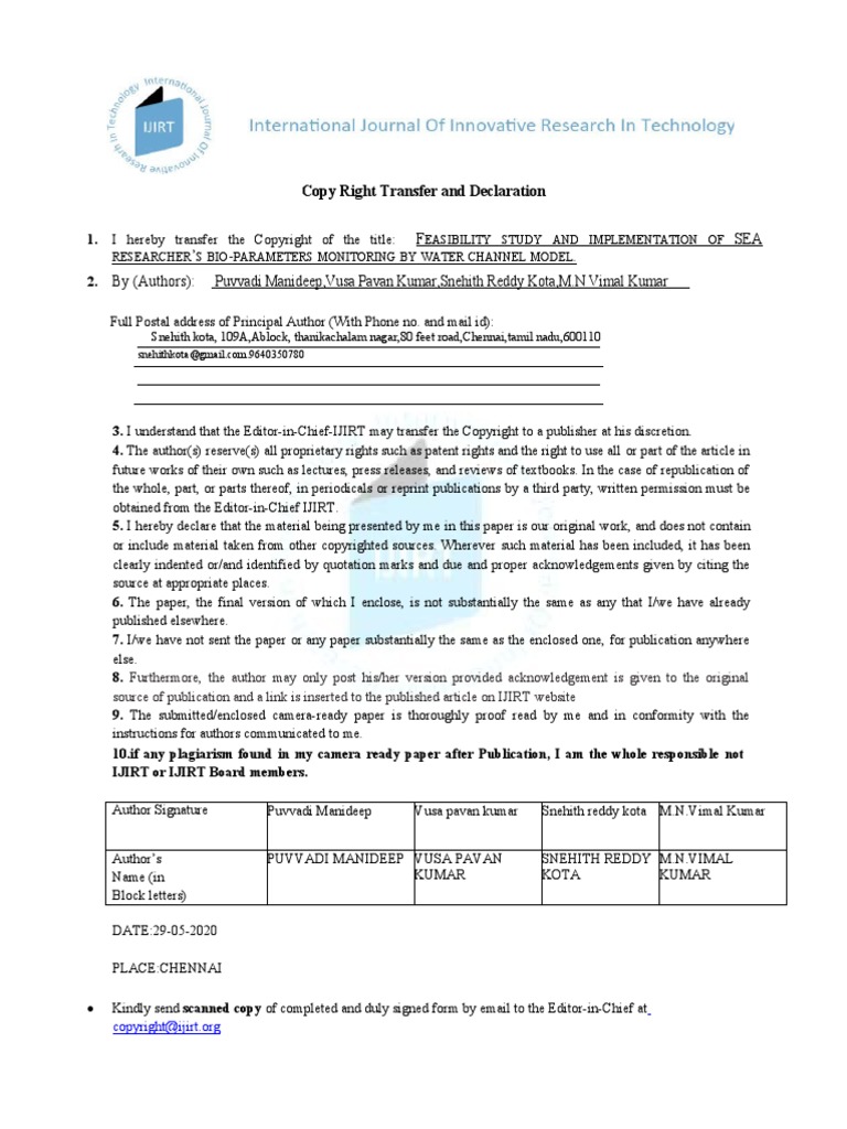 Ijirt Copyrightform | PDF | Intellectual Property Law | Mass Media