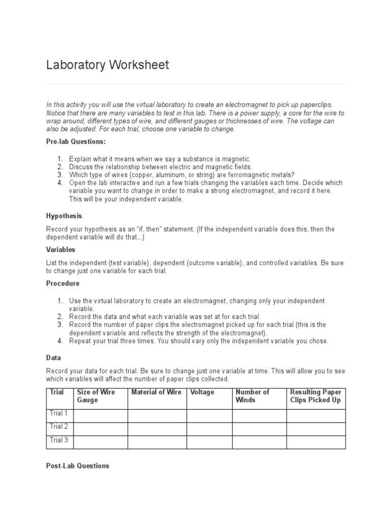 Laboratory Worksheet | PDF