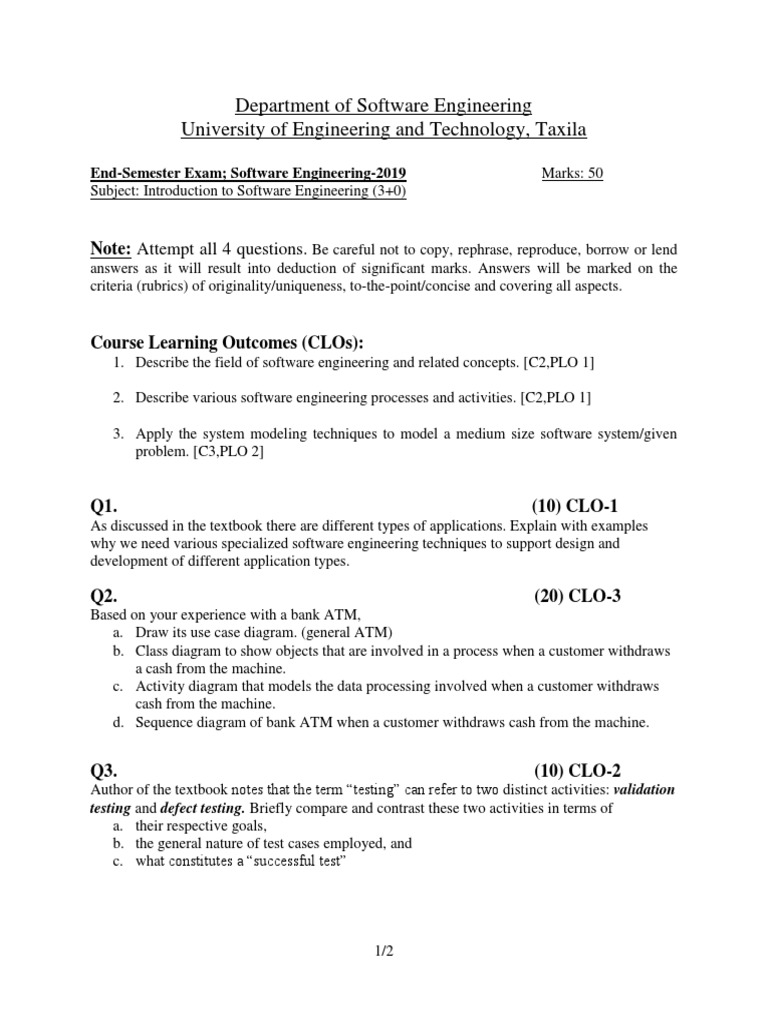 Software Engineering Exam Questions 2019 | PDF | Computers