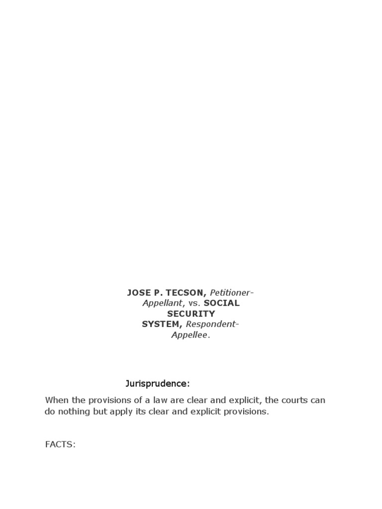 JOSE P. TECSON, Petitioner-Security SYSTEM, Respondent-: Jurisprudence ...