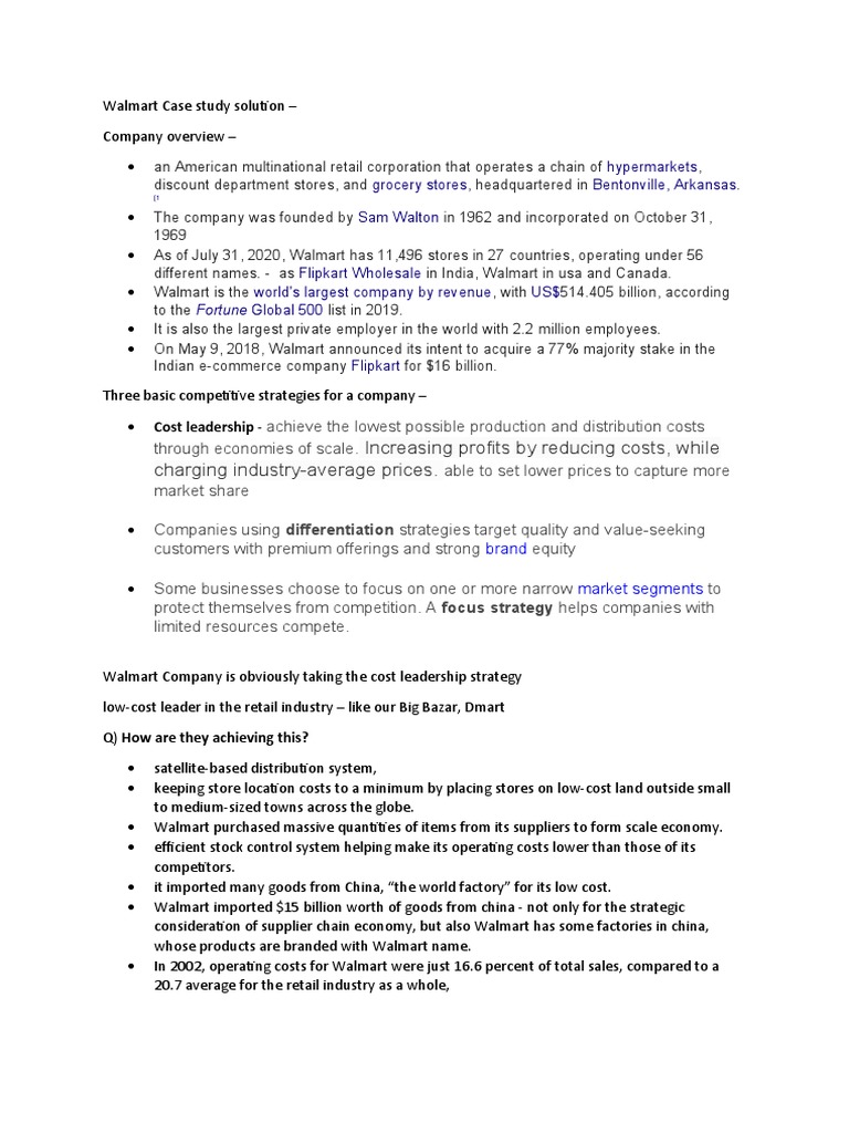 Walmart Case Study Solution | PDF | Walmart | Retail