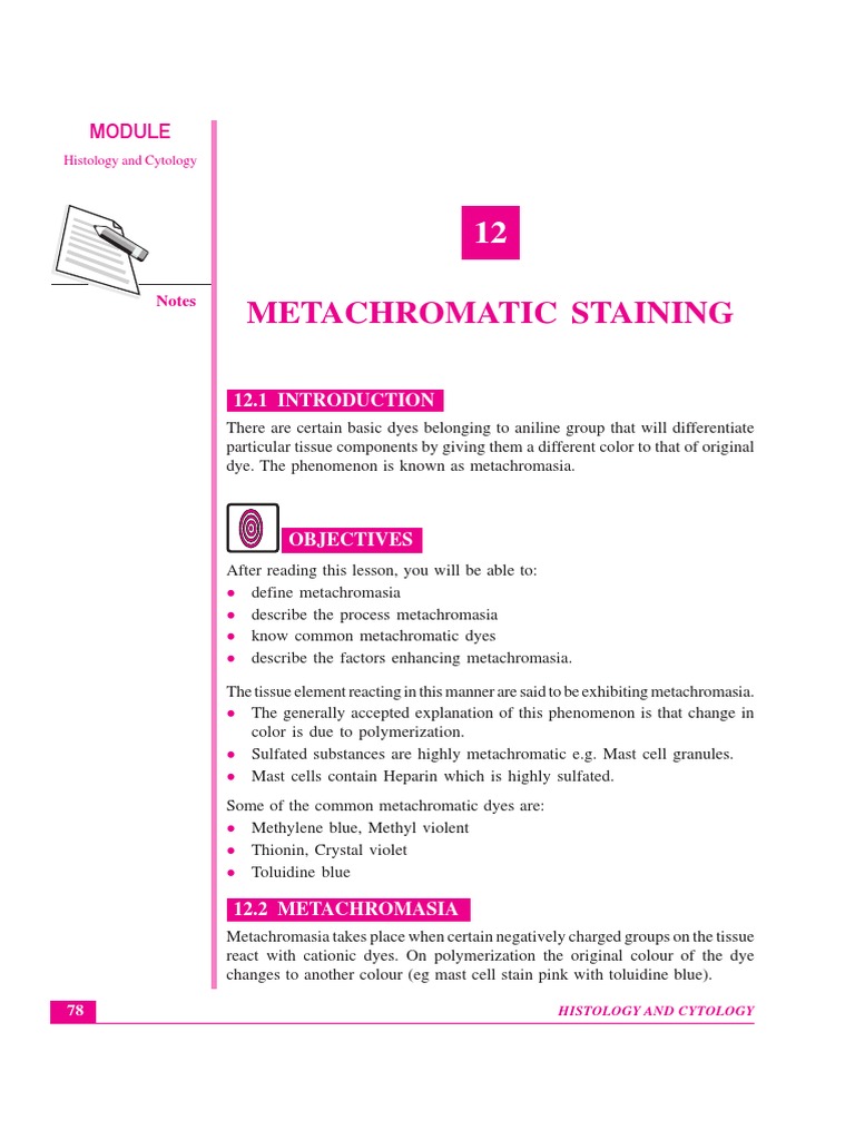 Lesson-12 Metachromatic Staining | PDF | Staining | Histology