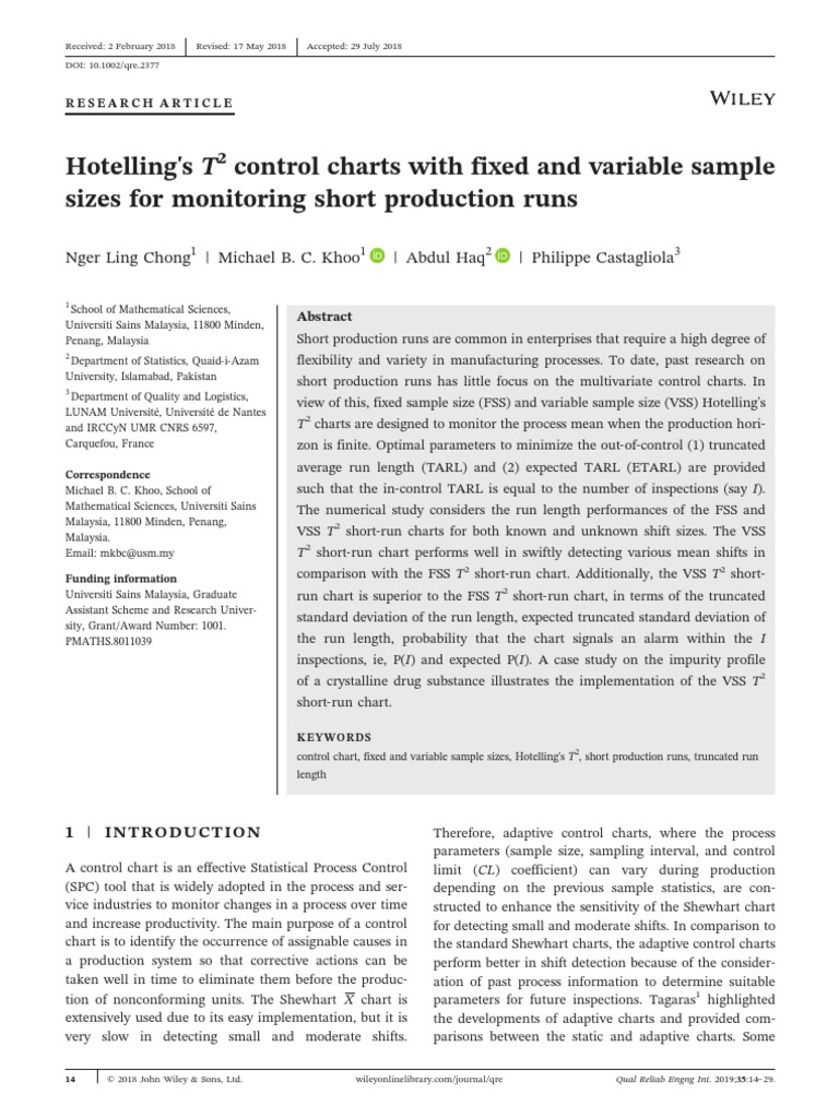 Hotelling T2 Control Chart With Fixed And Variable Sample Sizes For Monitoring Short Production