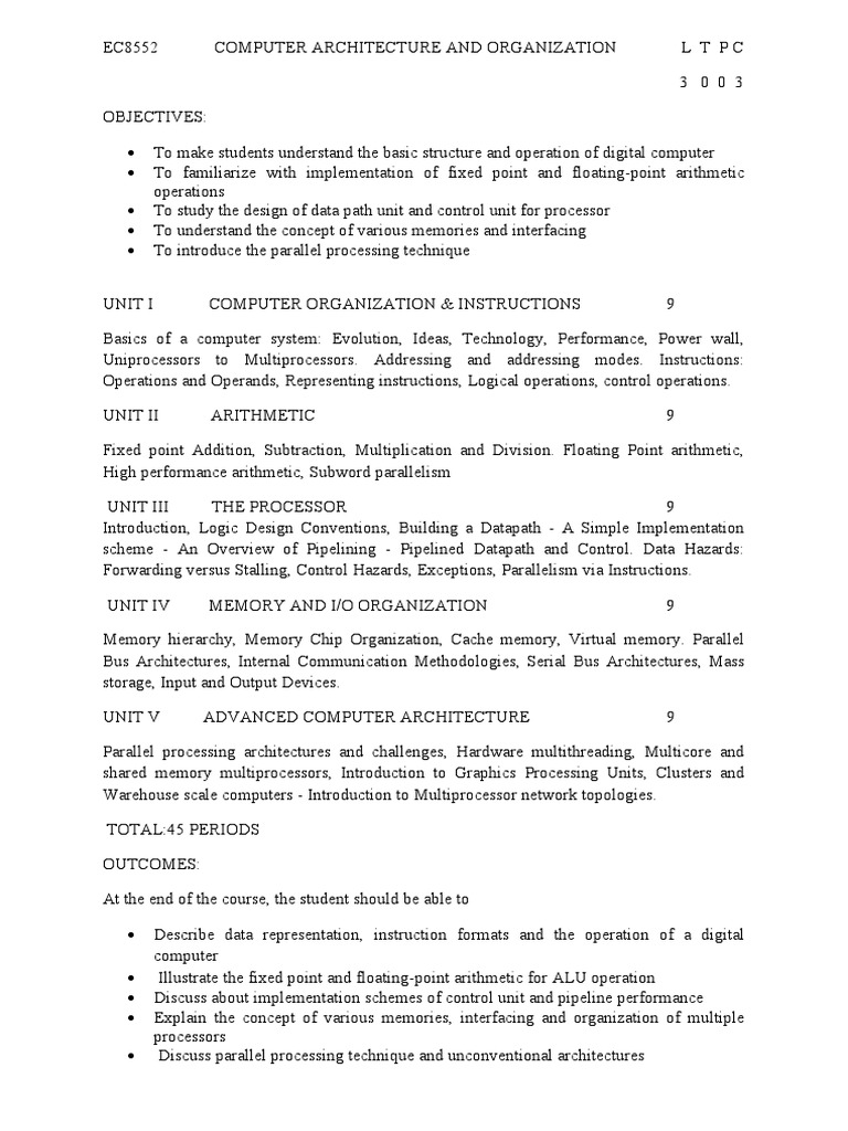 CS8552-Computer Architecture and Organization | PDF | Parallel Computing | Central Processing Unit