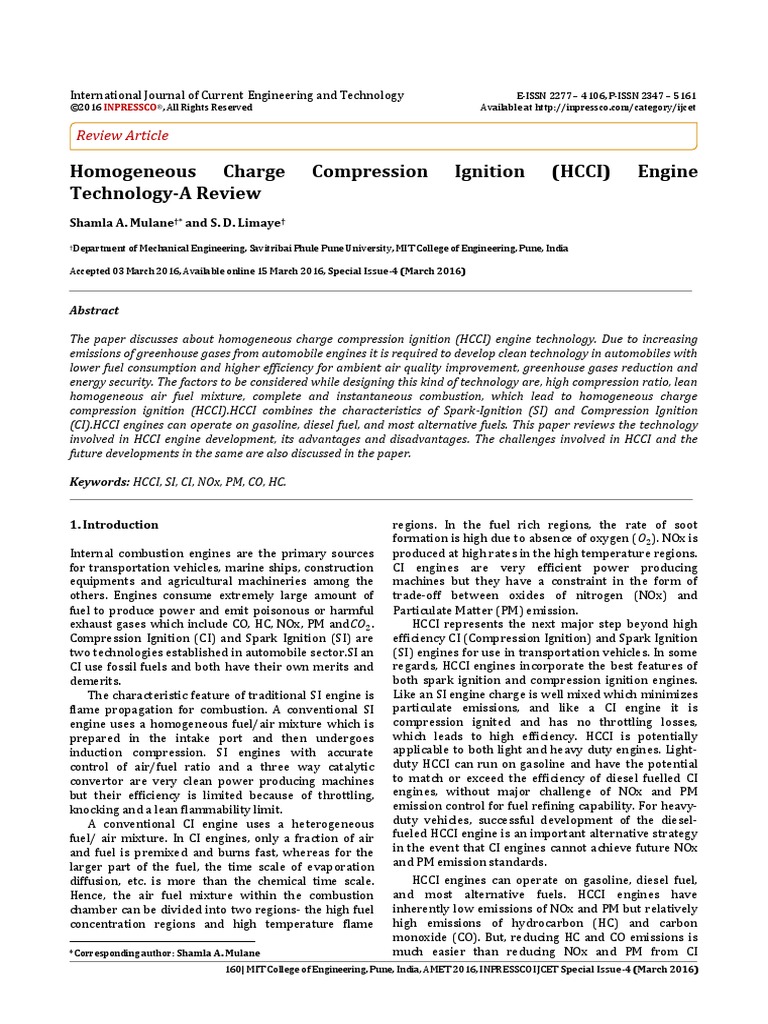 HCCI Review | PDF | Diesel Engine | Engines