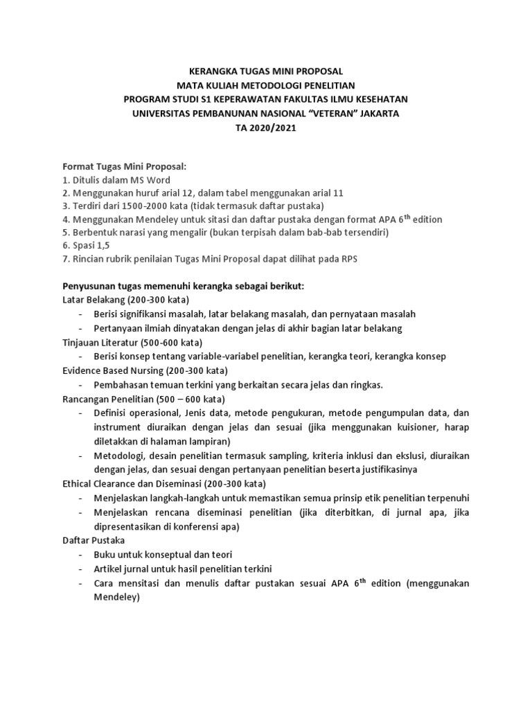 Kerangka Tugas Mini Proposal 2020 | PDF