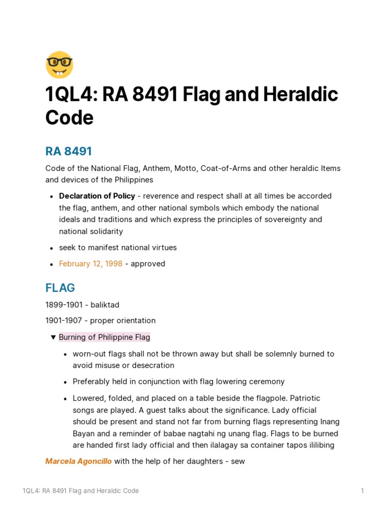 1QL4 RA 8491 Flag and Heraldic Code | PDF
