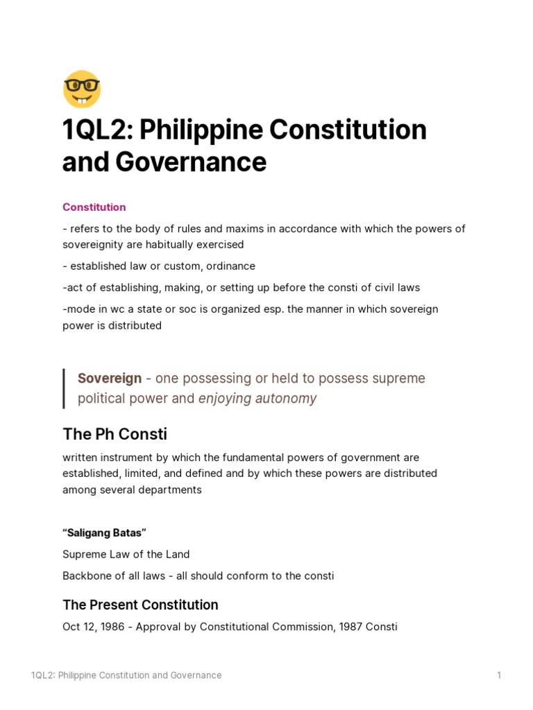 1QL2: Philippine Constitution and Governance: The PH Consti | PDF ...