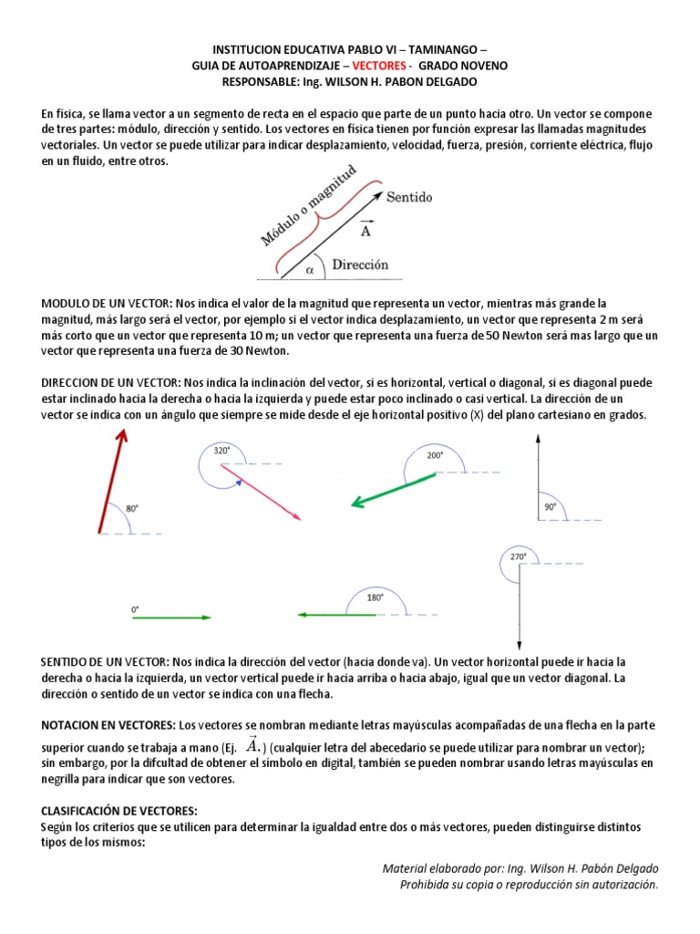 Guia Autoaprendizaje Vectores 1 | PDF | Vector Euclidiano | Enseñanza ...