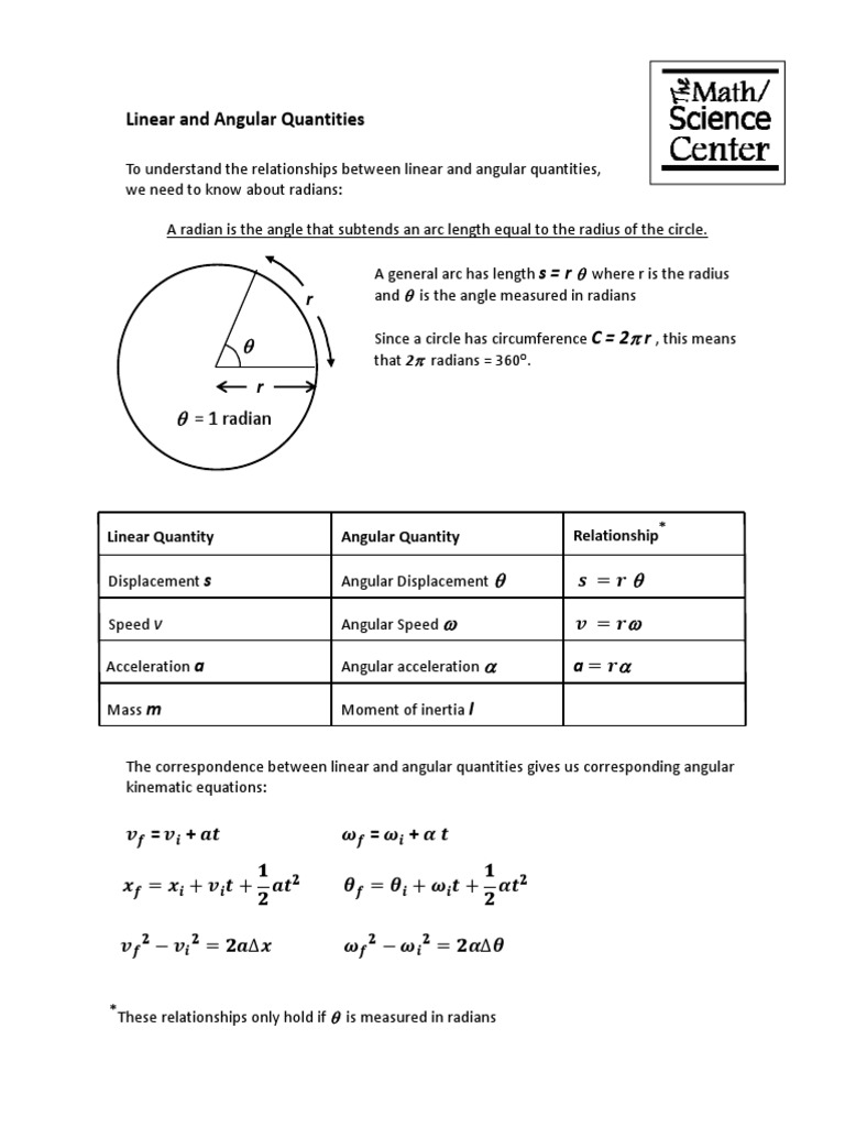 Linear and Angular Quantities | PDF | Torque | Angle
