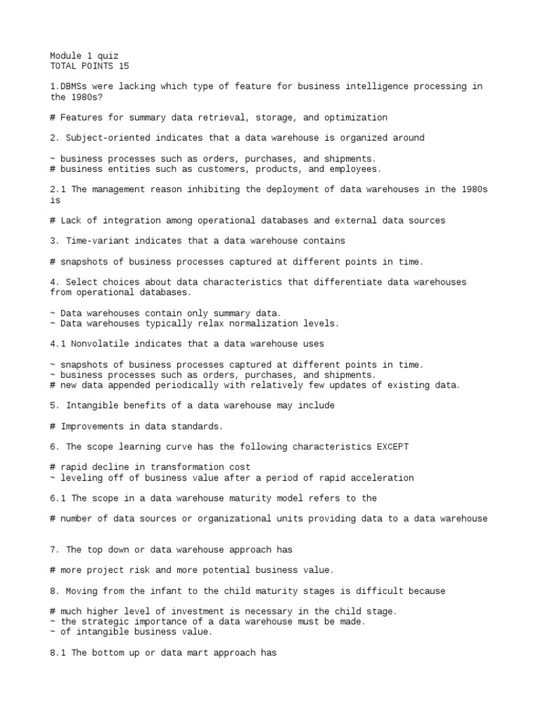CS131-8L Module 1 Quiz | PDF | Data Warehouse | Databases