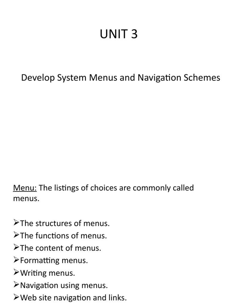 Unit 3: Develop System Menus and Navigation Schemes | PDF | Menu ...