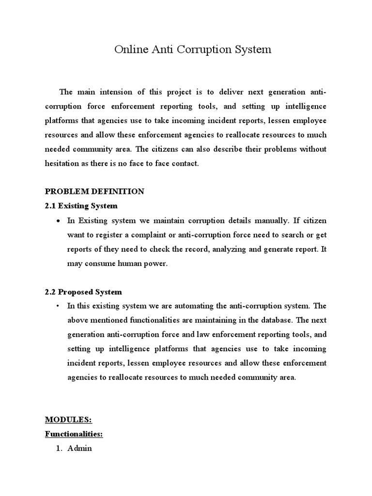 Online Anti-Corruption Reporting System | PDF