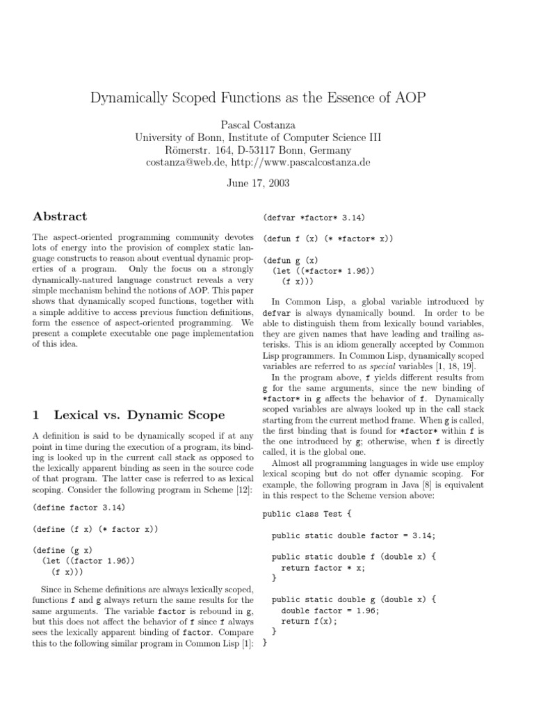 Dynamically Scoped Functions As The Essence of AOP | PDF | Scope ...