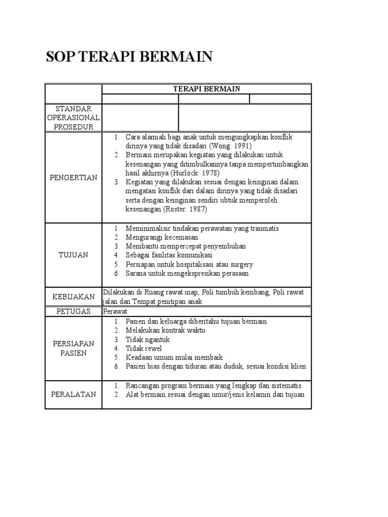 Sop Terapi Bermain Dan Penilaian Perkembangan Anak Menggunakan Denver II | PDF