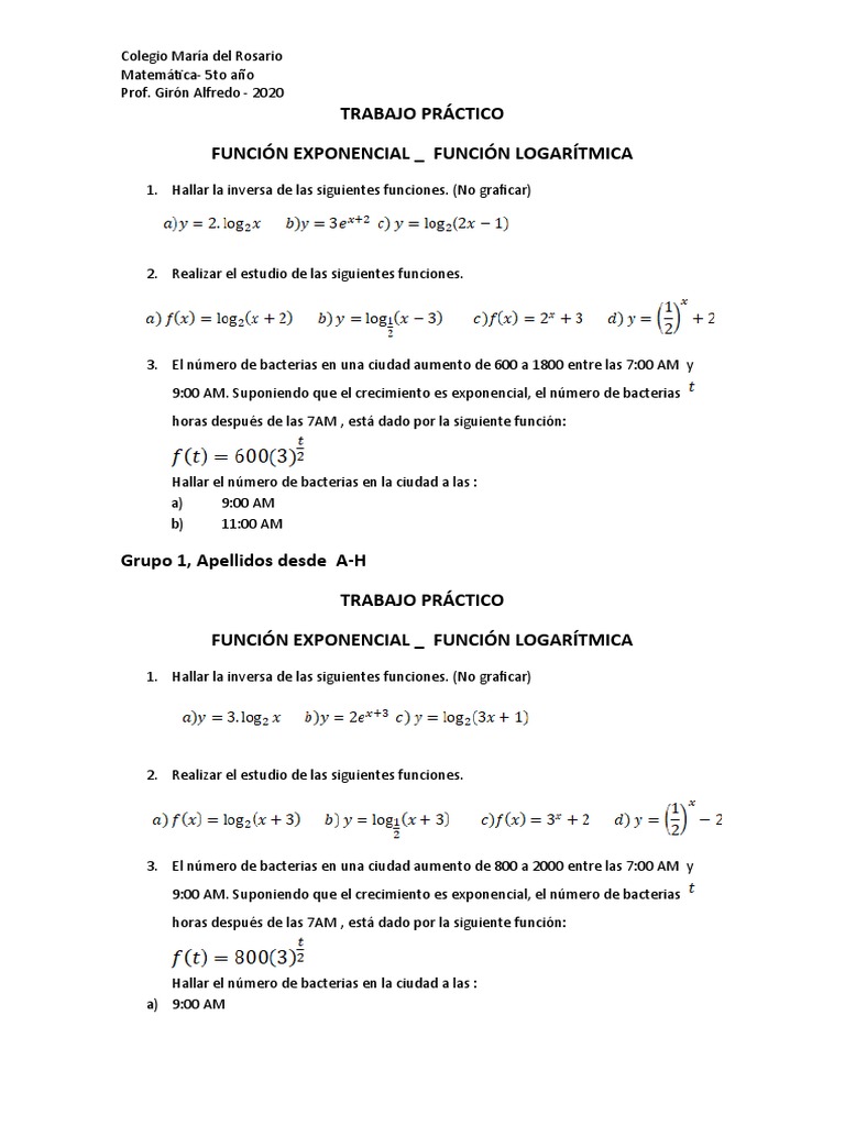 Trabajo Práctico Func Exp - Log | PDF