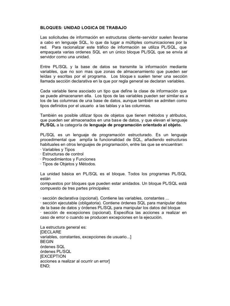 BLOQUES | PDF | Pl / Sql | Lenguaje de programación
