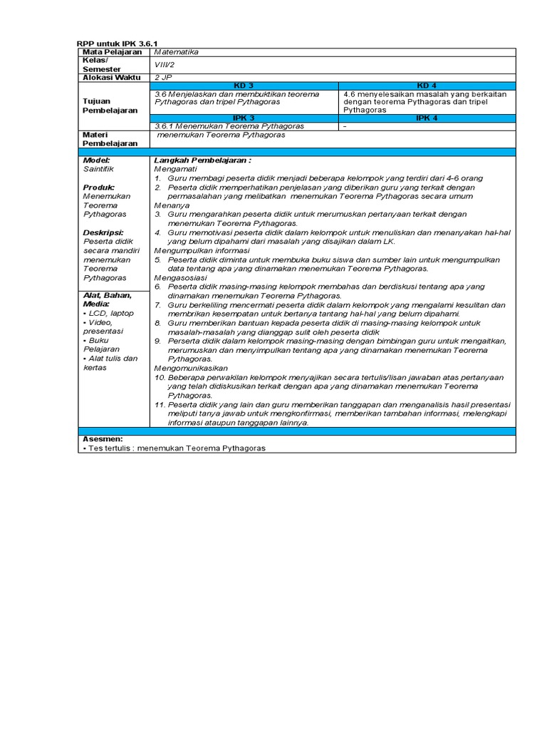 RPP MTK 8 BAB 1 SMT 2 1hal | PDF