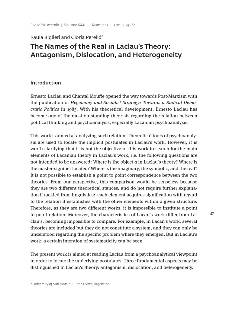 The Names of The Real in Laclau's Theory PDF | PDF | Jacques Lacan ...
