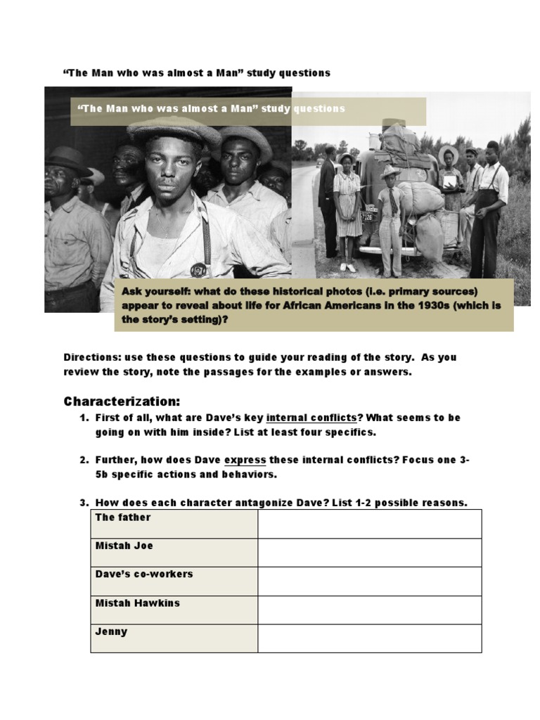 Characterization:: "The Man Who Was Almost A Man" Study Questions